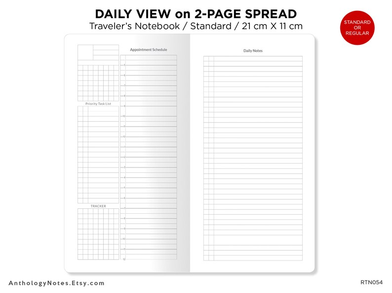 DAILY View on 2 Pages STANDARD Size Traveler's Notebook - Etsy