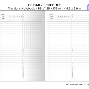 B6 DAILY View Schedule Traveler's Notebook Printable Insert - Do1p ...