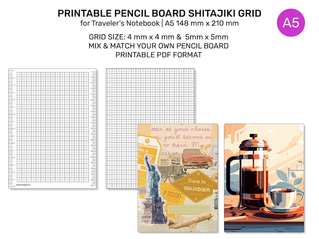 Printable A5 PENCIL BOARD for Traveler's Notebook GRID Shitajiki 下敷き - Etsy