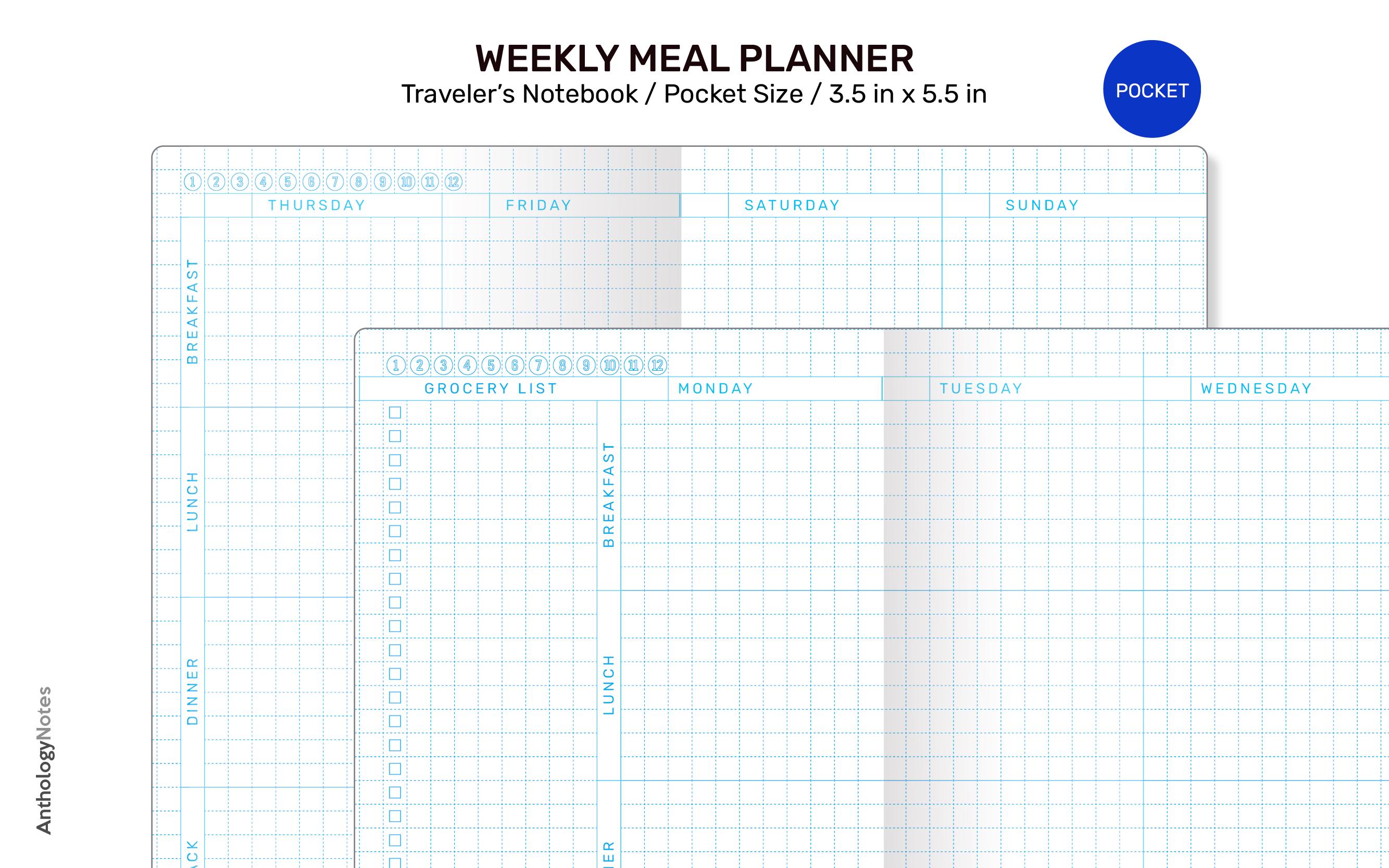 TN Pocket WEEKLY MEAL Planner Printable Traveler's Notebook Insert - Etsy