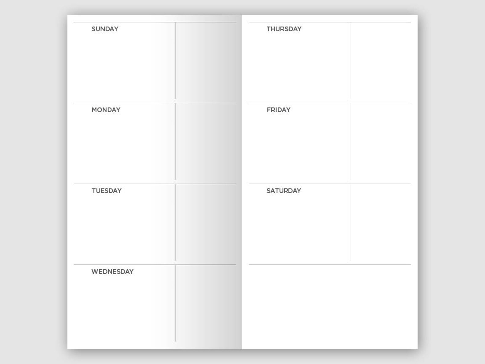 Weekly View Standard Traveler's Notebook Printable Insert - Etsy