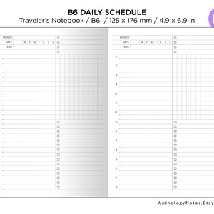 B6 DAILY View Schedule Traveler's Notebook Printable Insert - Do1p ...