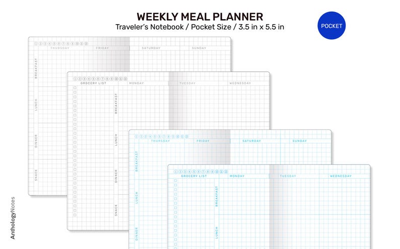 TN Pocket WEEKLY MEAL Planner Printable Traveler's Notebook Insert - Etsy
