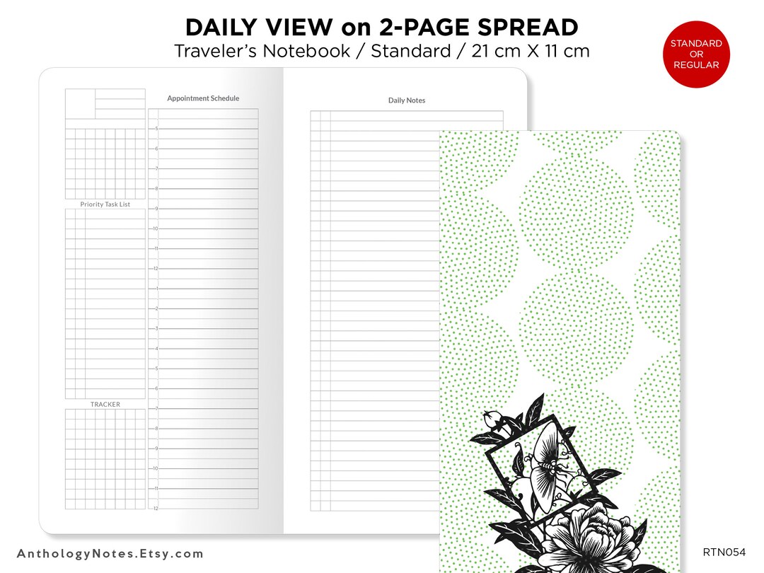 DAILY View on 2 Pages STANDARD Size Traveler's Notebook Printable ...