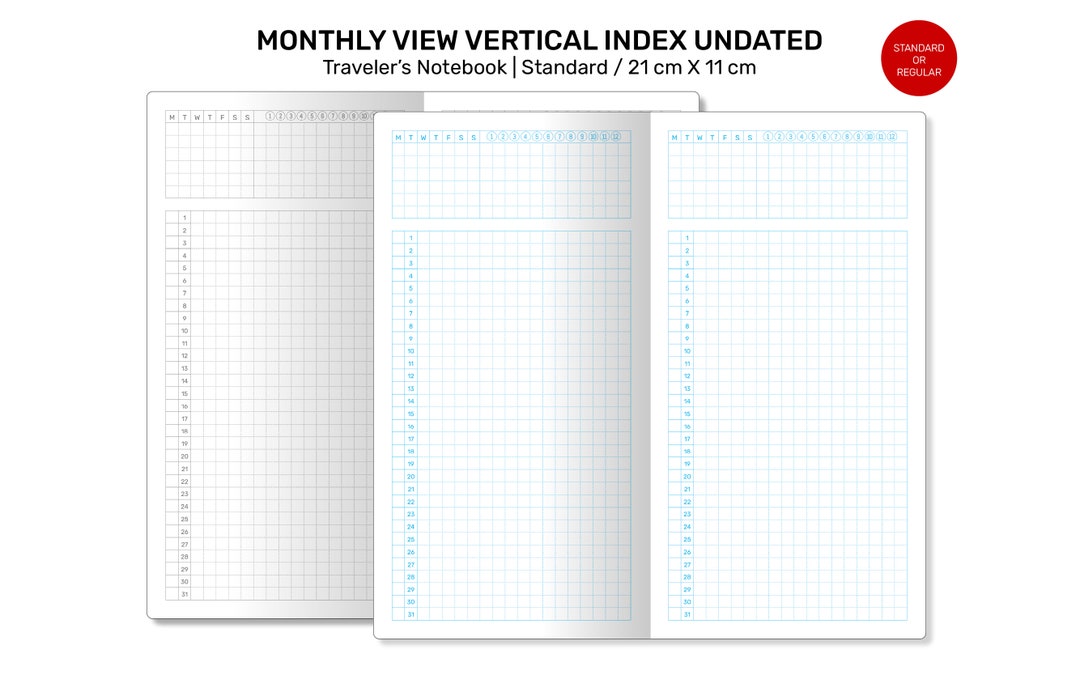 TN Monthly Index Vertical Printable Traveler's Notebook Planner Insert ...