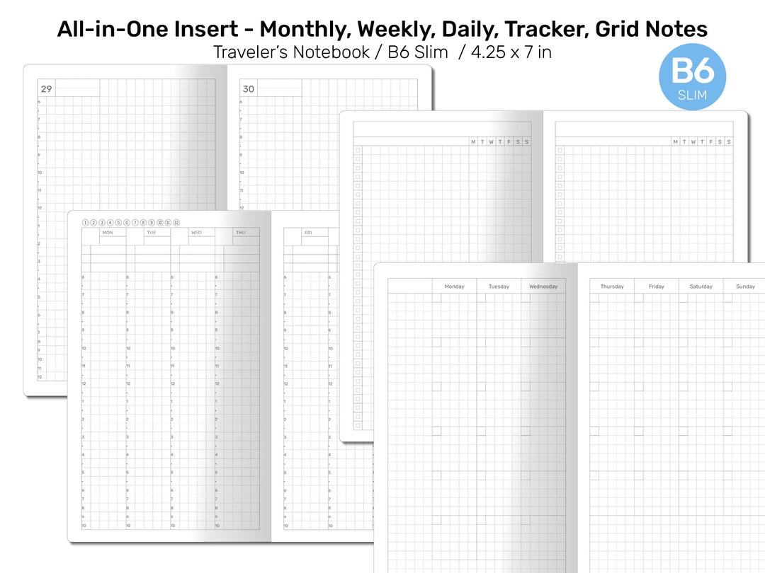 B6 Slim TN All-in-one Monthly, Weekly Vertical, Tracker TO DO List ...