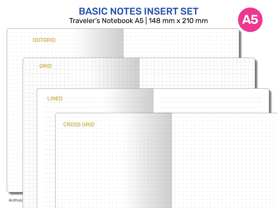 TN A5 Basic Inserts BUNDLE Set Insert Traveler's Notebook Large ...