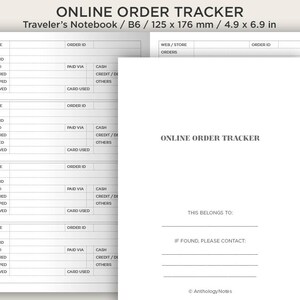 B6 Online Order Tracker Printable Insert Traveler's Notebook - Etsy