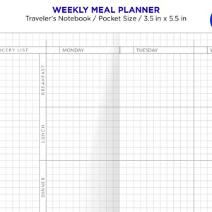 TN Pocket WEEKLY MEAL Planner Printable Traveler's Notebook Insert - Etsy