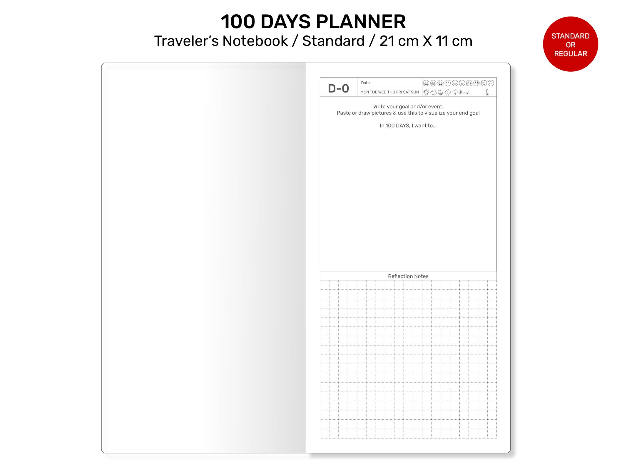 100 DAYS PLANNER Printable Traveler's Notebook Insert Standard Size - Etsy