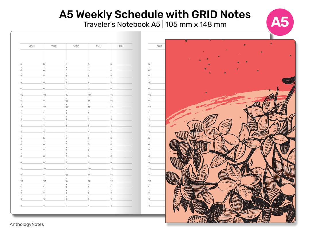 A5 TN WEEKLY Schedule With GRID With 24 Hour Time Stamp Printable ...
