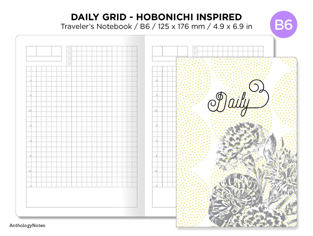 B6 Daily GRID Printable TN Insert for Traveler's Notebook Hobonichi ...