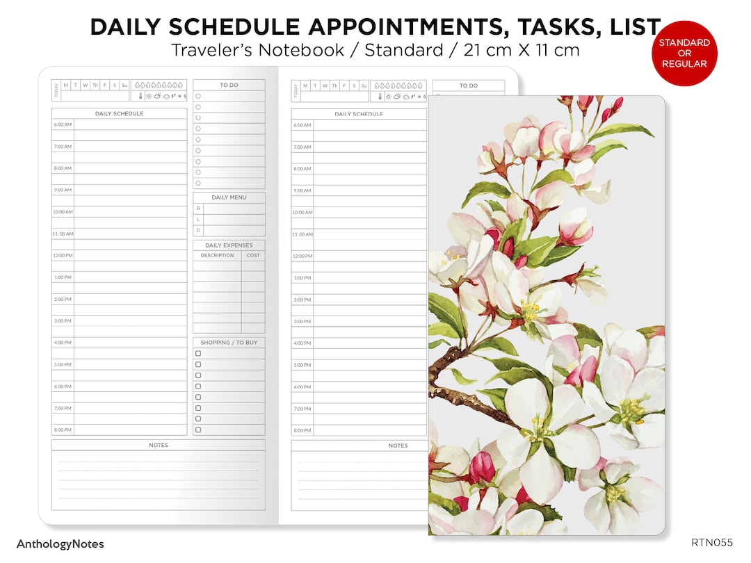 DAILY VIEW Traveler's Notebook Printable Insert - Schedule, Notes, to ...