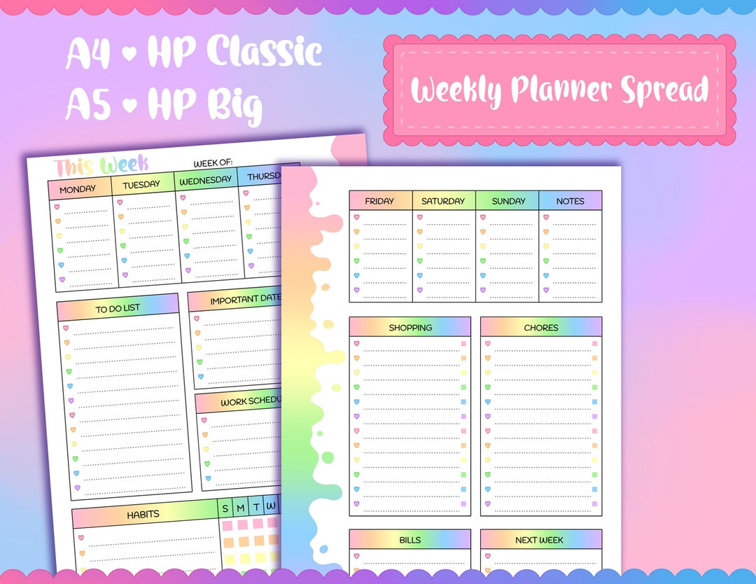 Weekly Planner Printable | Weekly Organizer | Pastel Rainbow Drips ...