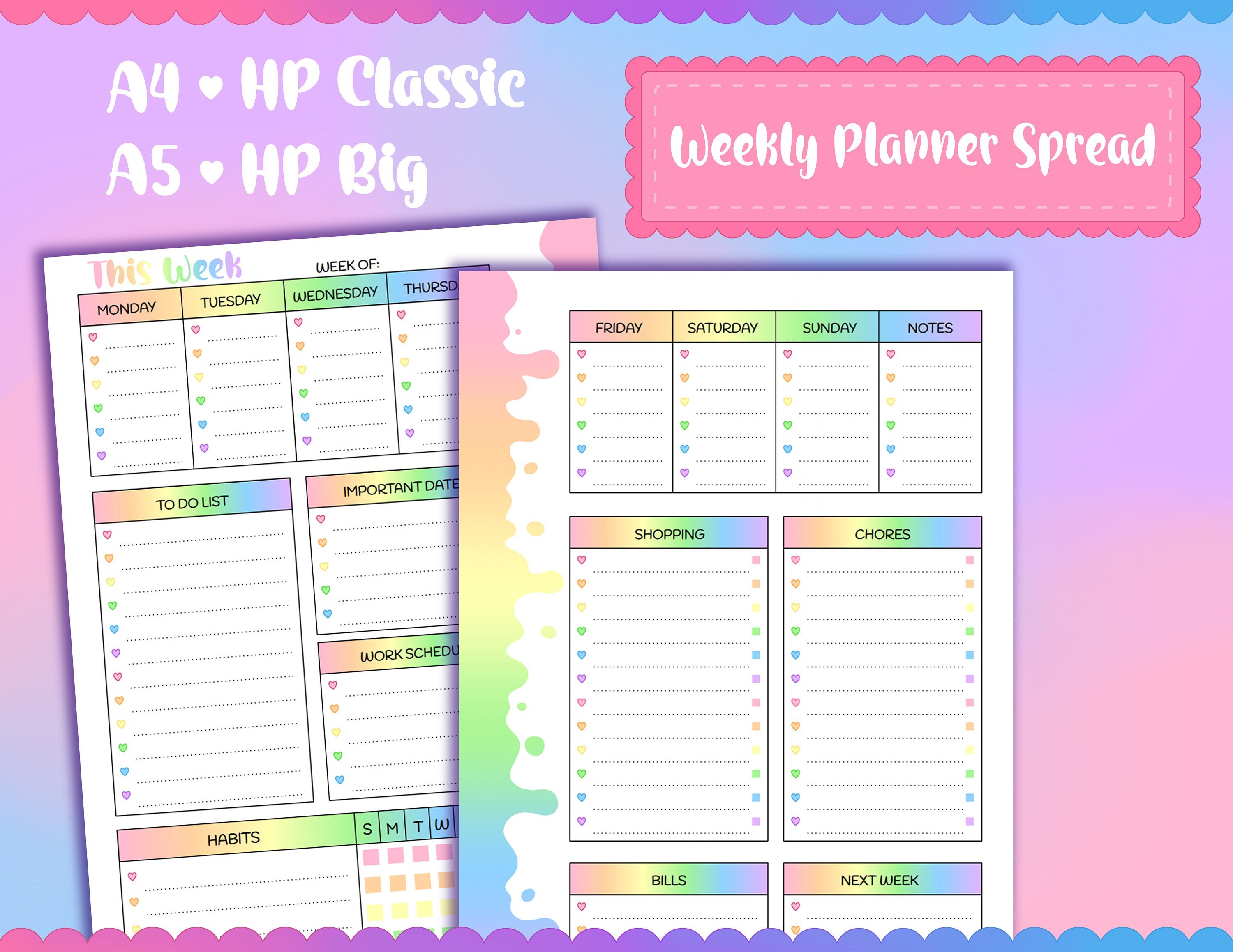 Weekly Planner Printable | Weekly Organizer | Pastel Rainbow Drips ...