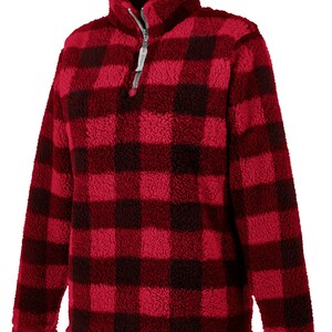 Sherpa Red / Black / Grey Buffalo Plaid Pullover Shirt / 1/4 Zip ...
