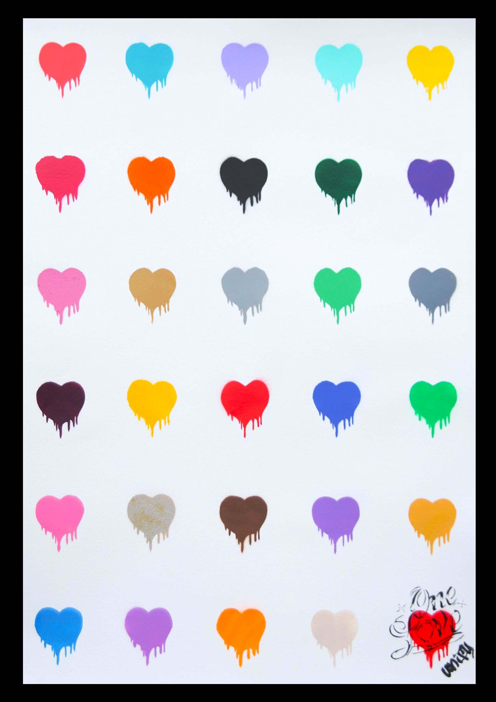 One Love Dripping Hearts Hand-sprayed Art on Bockingford | Etsy