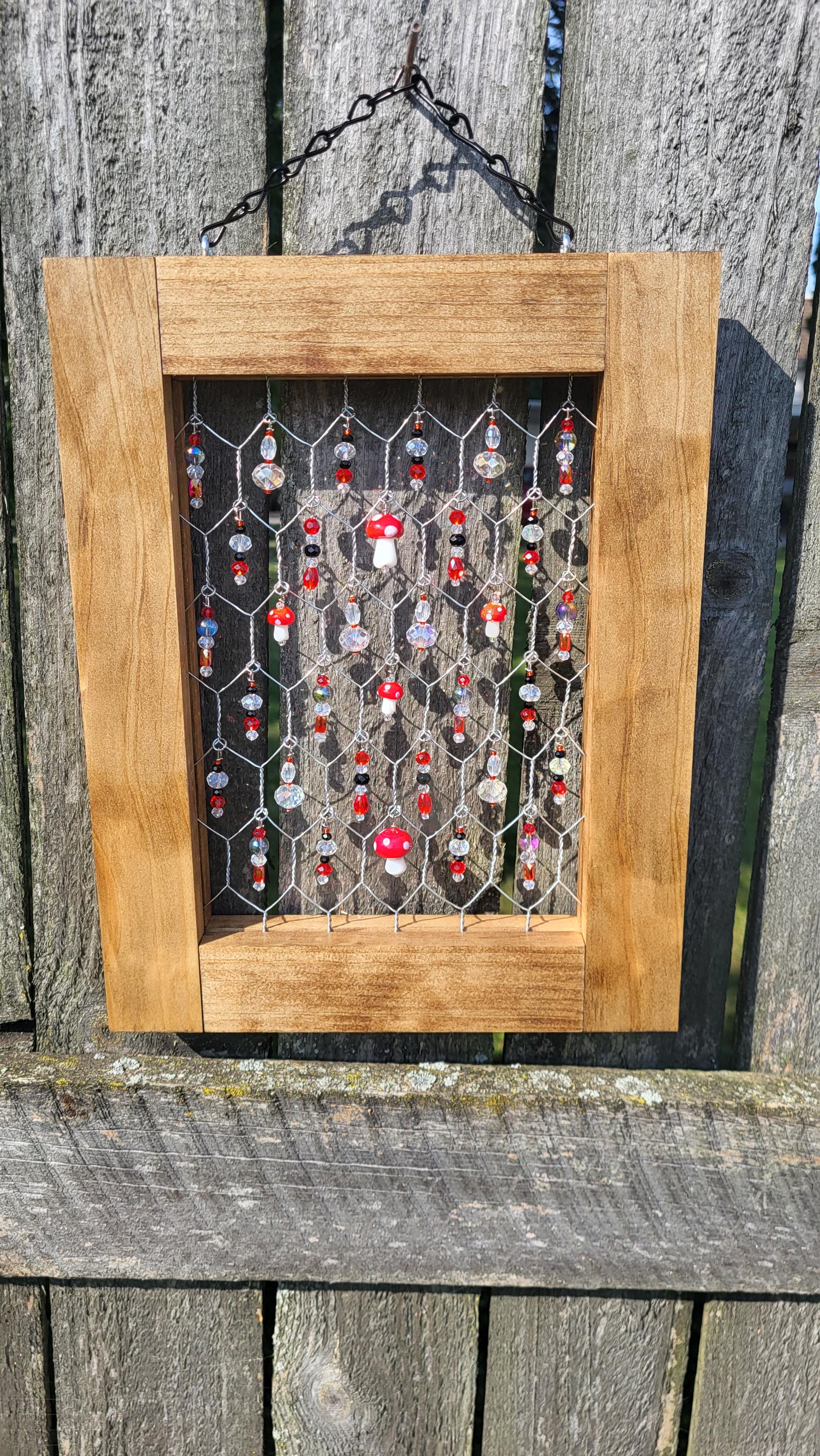 NEW! 9"x12" Beaded Chicken Wire Window Sun Catcher - Mushrooms ...