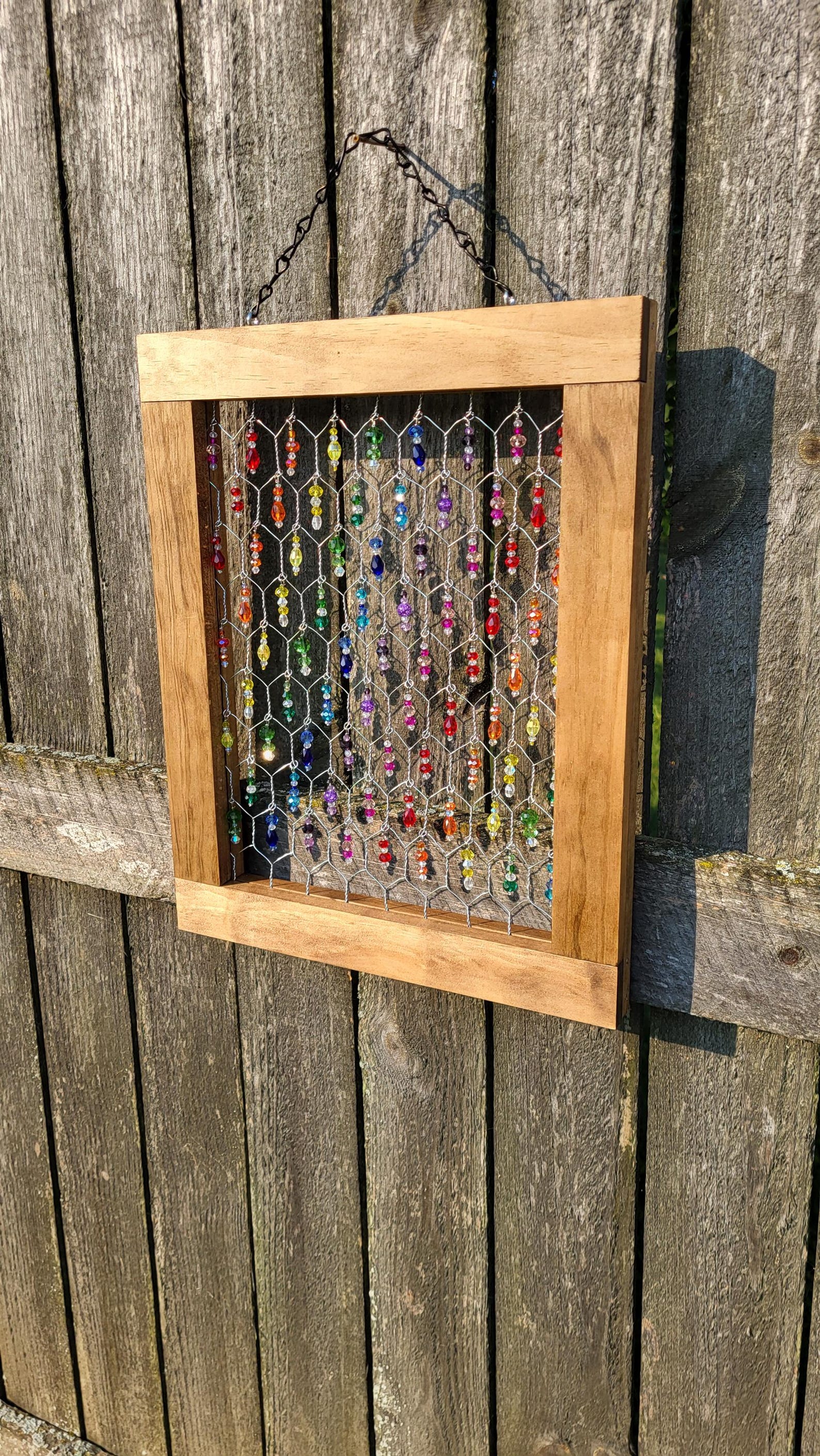NEW! 12"x15" Beaded Chicken Wire Window Sun Catcher - Rainbow Colors ...