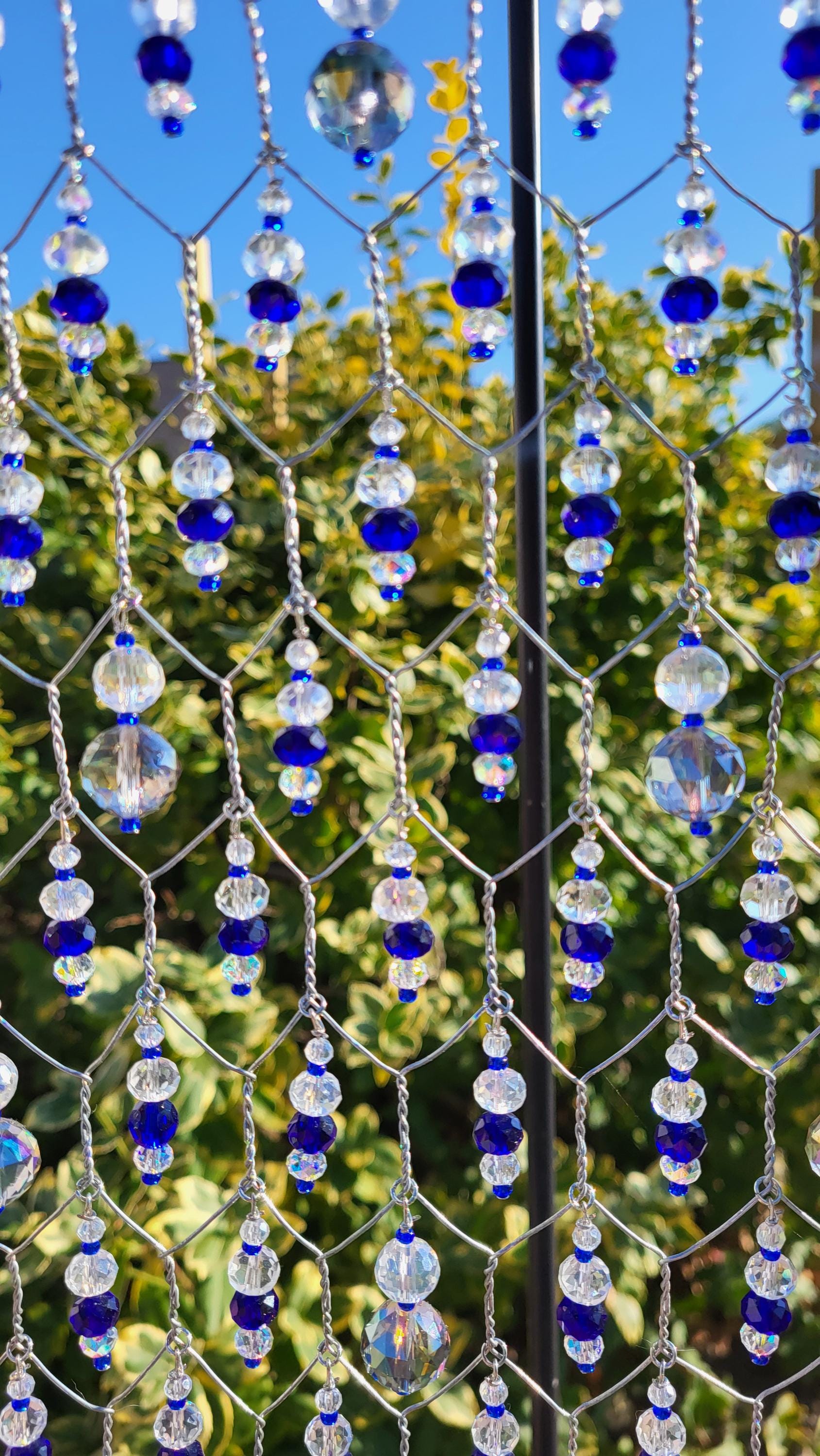 NEW! 12''x15'' Beaded Chicken Wire Window Sun Catcher - in Blues ...