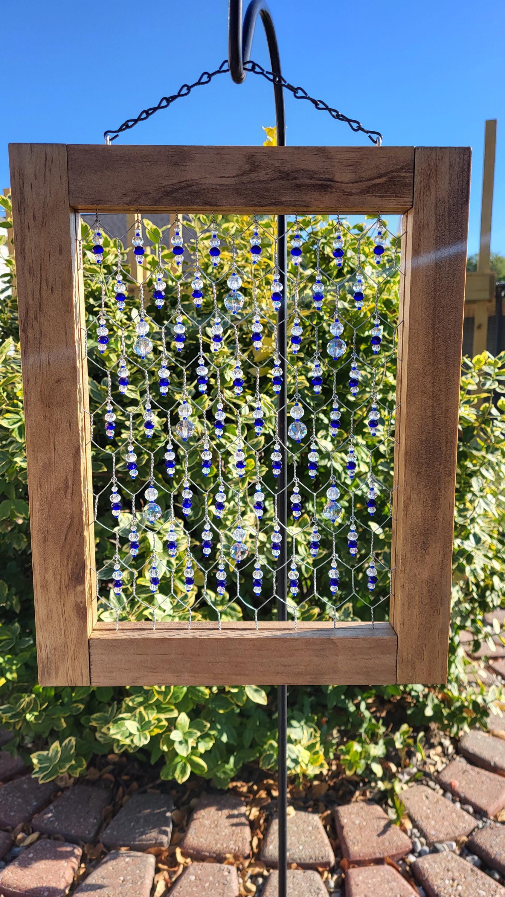 NEW! 12''x15'' Beaded Chicken Wire Window Sun Catcher - in Blues ...