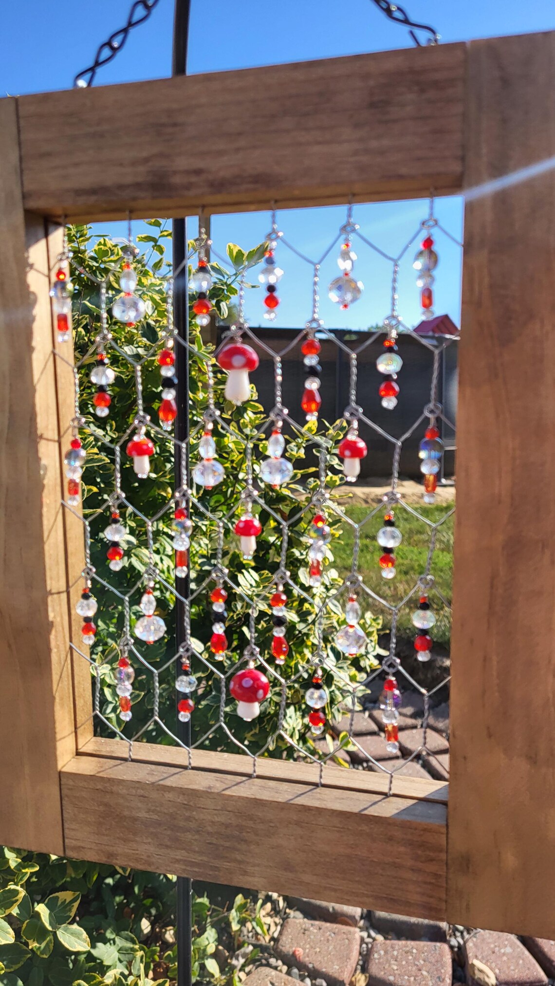 NEW! 9"x12" Beaded Chicken Wire Window Sun Catcher - Mushrooms ...