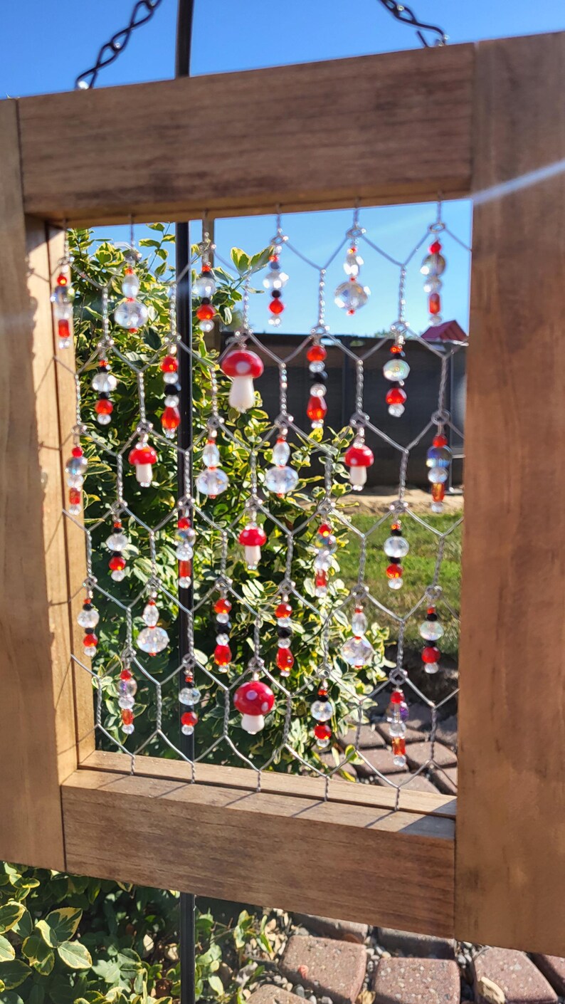 NEW! 9"x12" Beaded Chicken Wire Window Sun Catcher - Mushrooms ...
