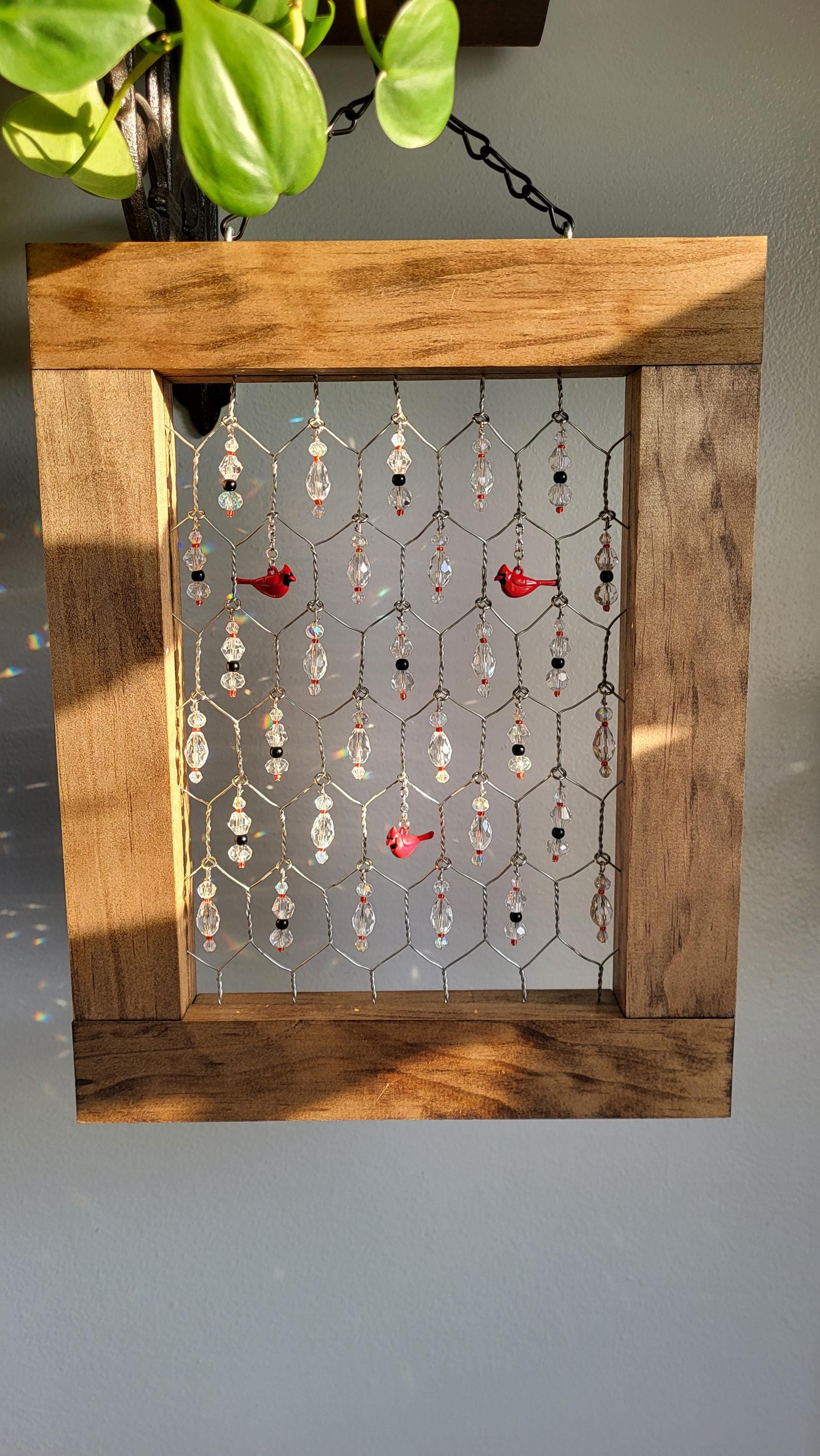 NEW! Beaded Chicken Wire Suncatcher, Handmade Frame, Stained Frame ...