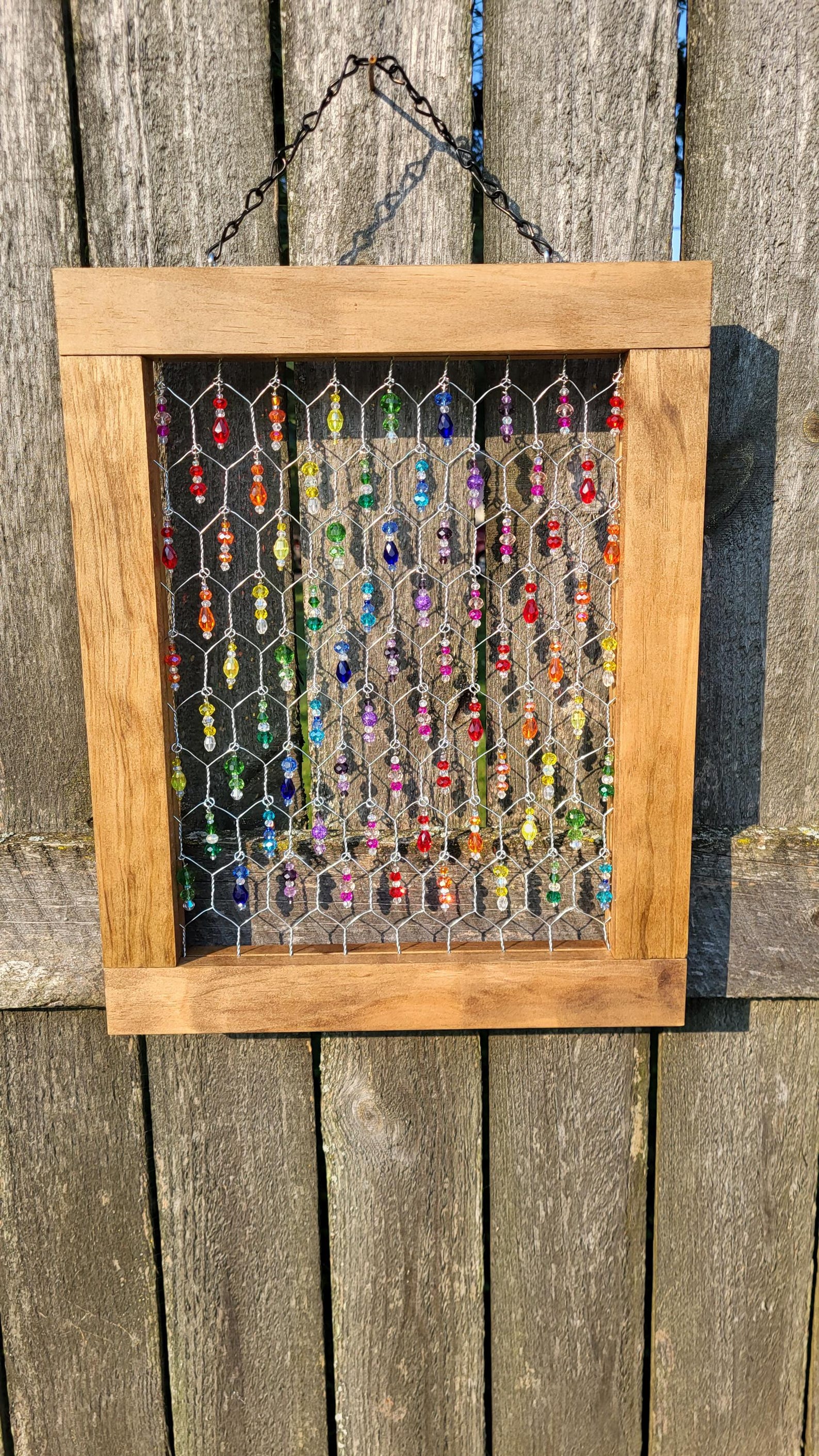 NEW! 12"x15" Beaded Chicken Wire Window Sun Catcher - Rainbow Colors ...