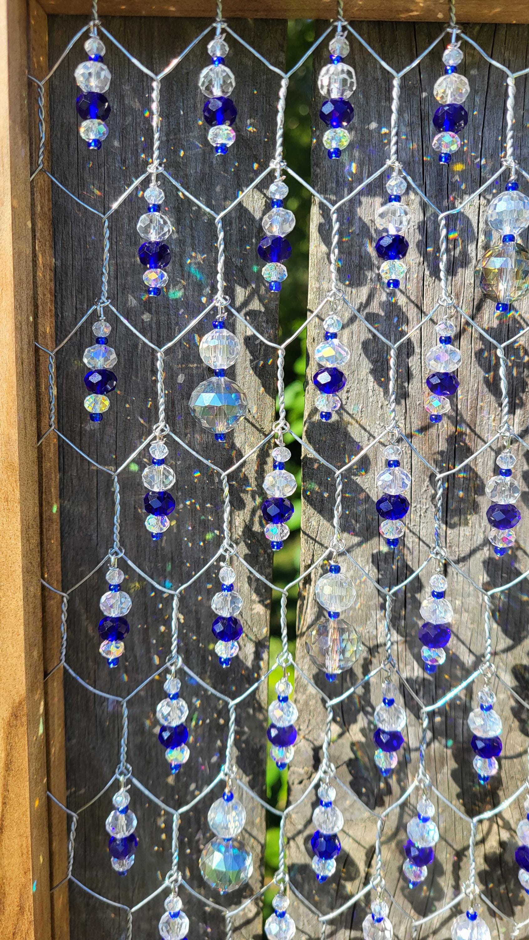 NEW! 12''x15'' Beaded Chicken Wire Window Sun Catcher - in Blues ...