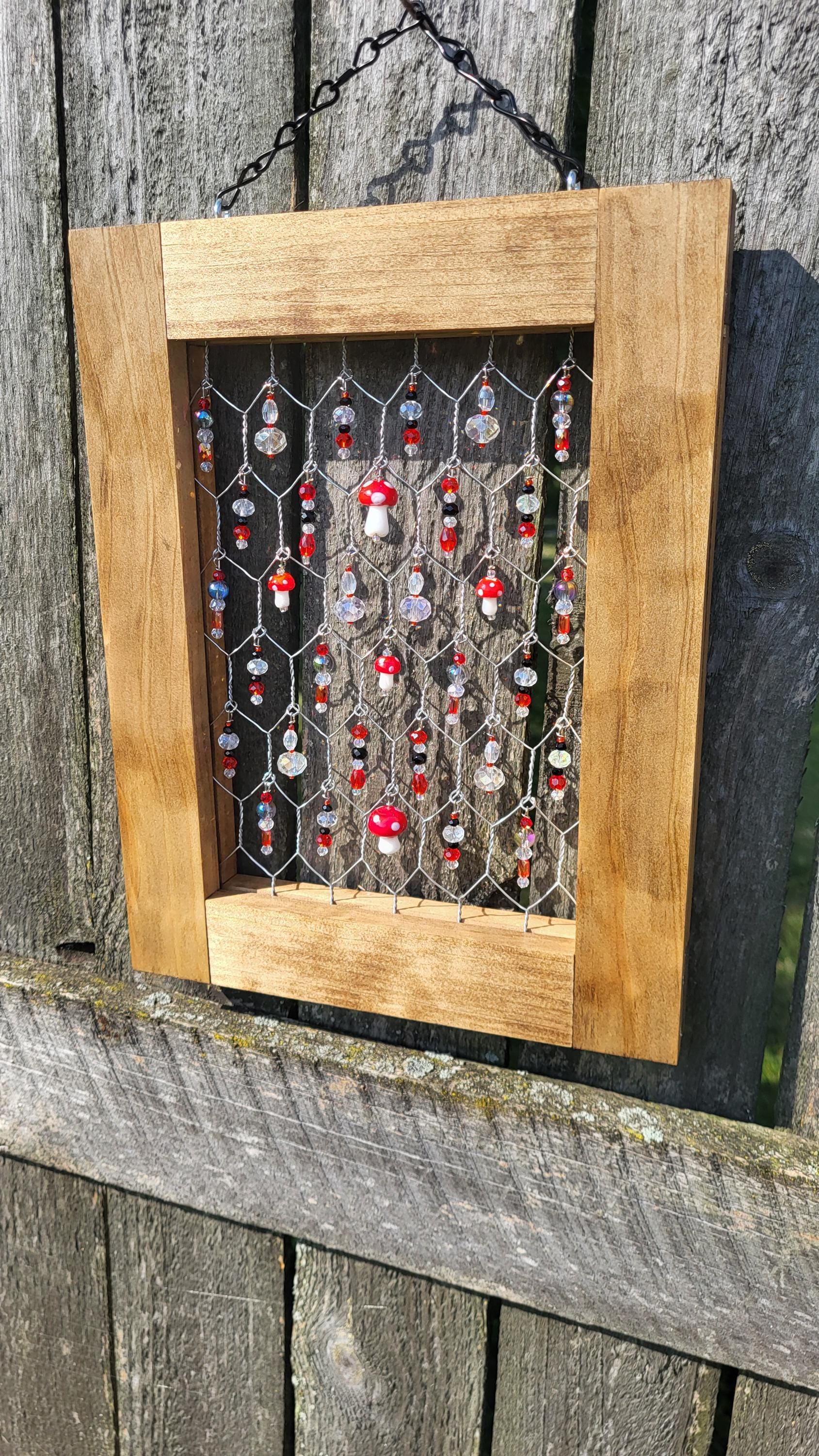 NEW! 9"x12" Beaded Chicken Wire Window Sun Catcher - Mushrooms ...