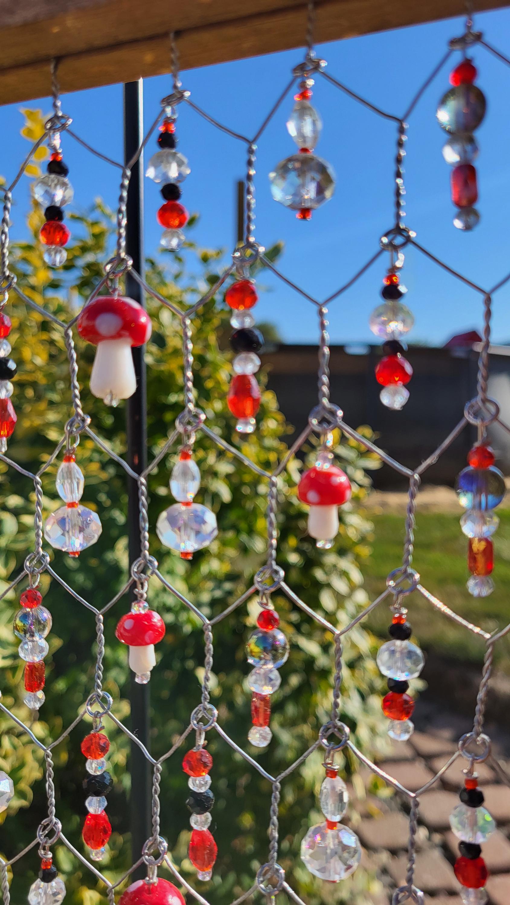 NEW! 9"x12" Beaded Chicken Wire Window Sun Catcher - Mushrooms ...