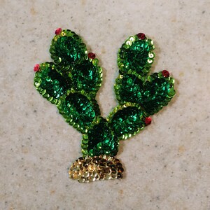 Set of 2 Mini Cactus Sequin Patch, Mexican Mini Nopal Sequin Patches, Nopal Sequin Applique ...