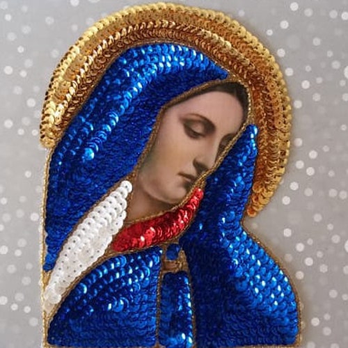 Virgen Maria Dolorosa Sequin Patch Virgin Mary Sequin Patch | Etsy