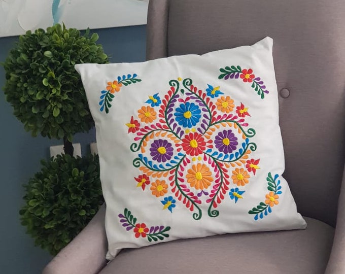 Mexican White Embroidered Pillow, Mexican White Cover Pillow, Mexican ...