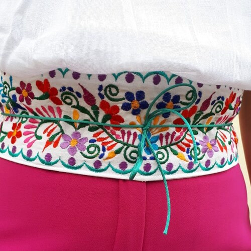 Embroidery Mexican Colorful White Belt Multicolor Waist Sash - Etsy