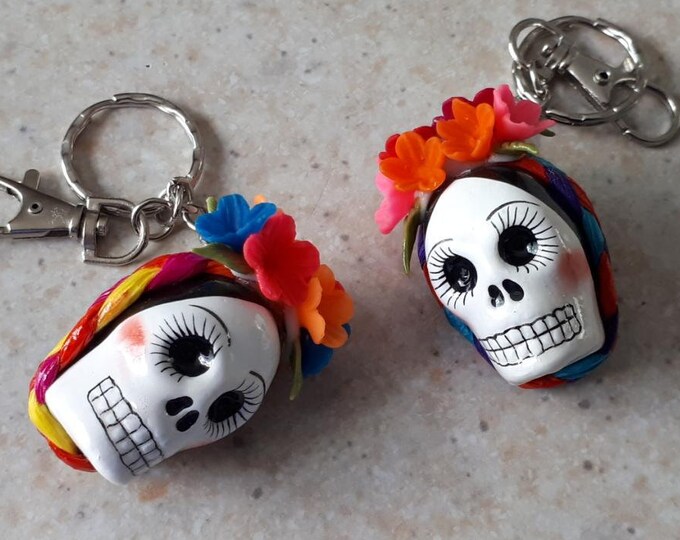 Sugar Skull Keychain, Maria Frida Skull Keychain, Sugar Skull Charm ...
