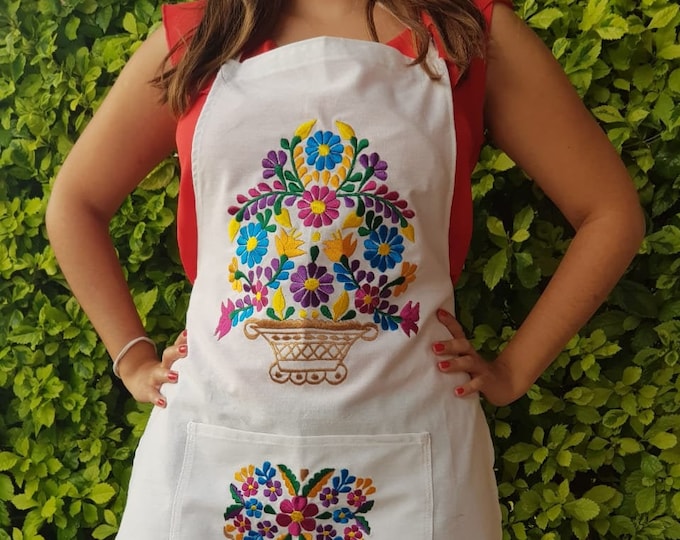 Mexican White Embroidered Apron Mexican Colorful Floral - Etsy