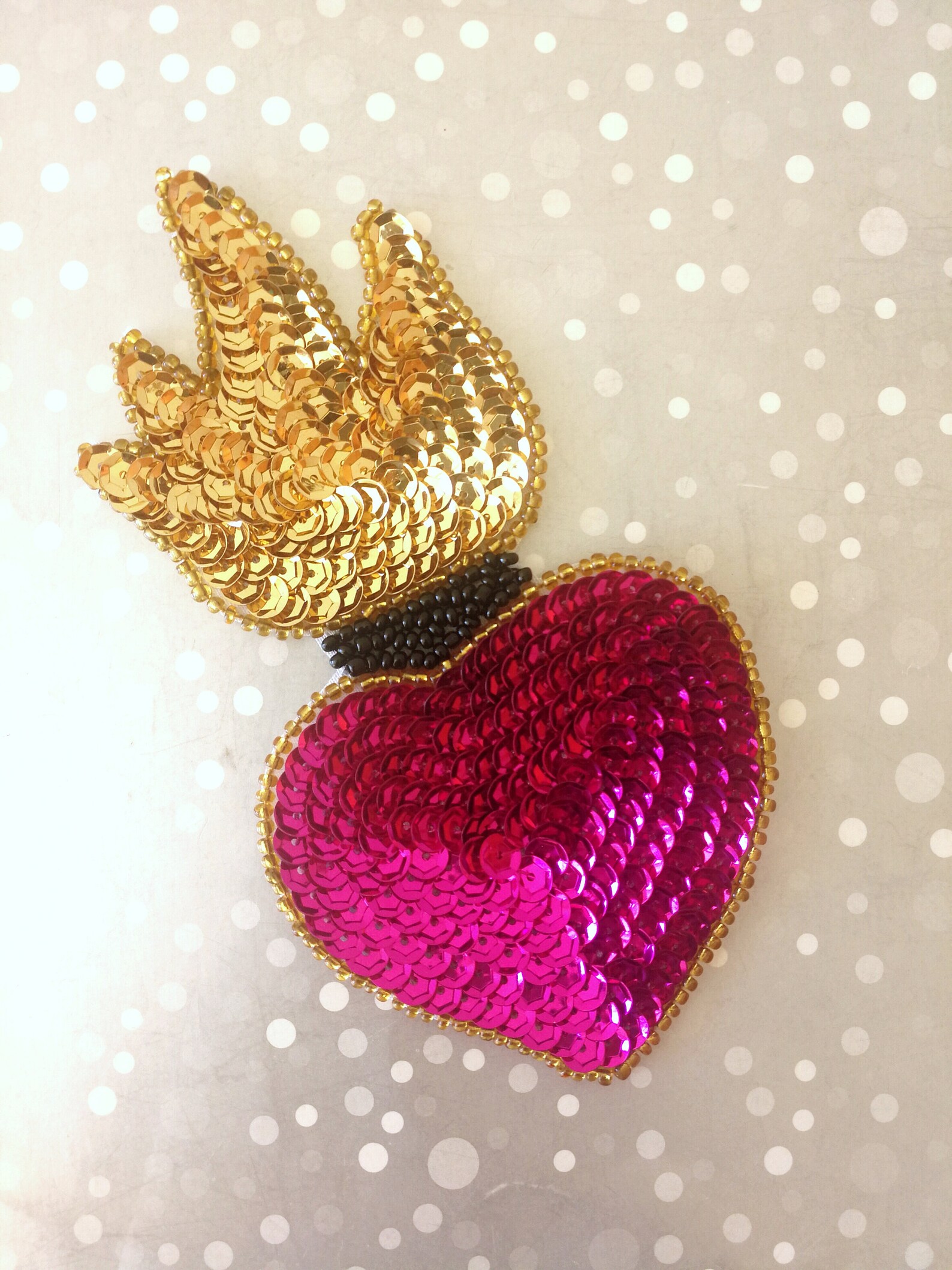 Mini Fucsia Sacred Heart Sequin Patch, Sagrado Corazon, Pink Heart Patch, Mexican Corazon ...
