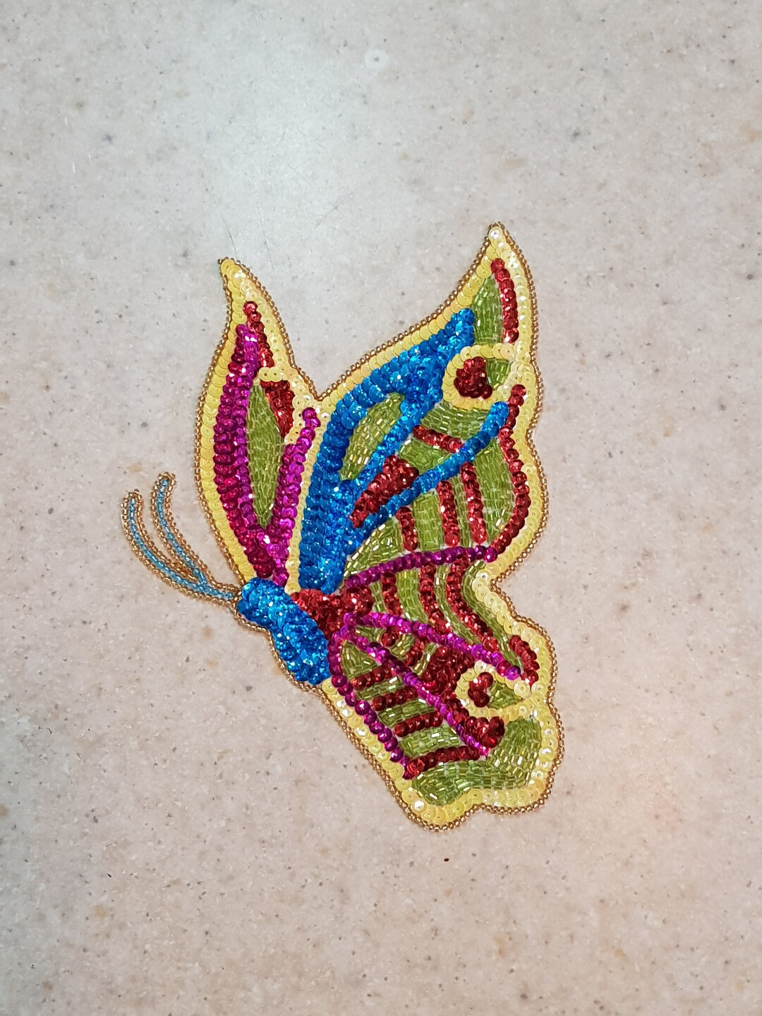 Butterfly Sequin Patch, Tropical Butterfly Sequin Applique, Yellow Pink ...