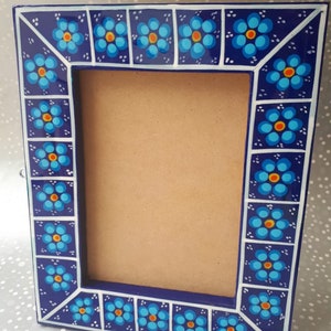 Blue Talavera Photo Wood Frame, Handpainted Frame, Mexico Family ...