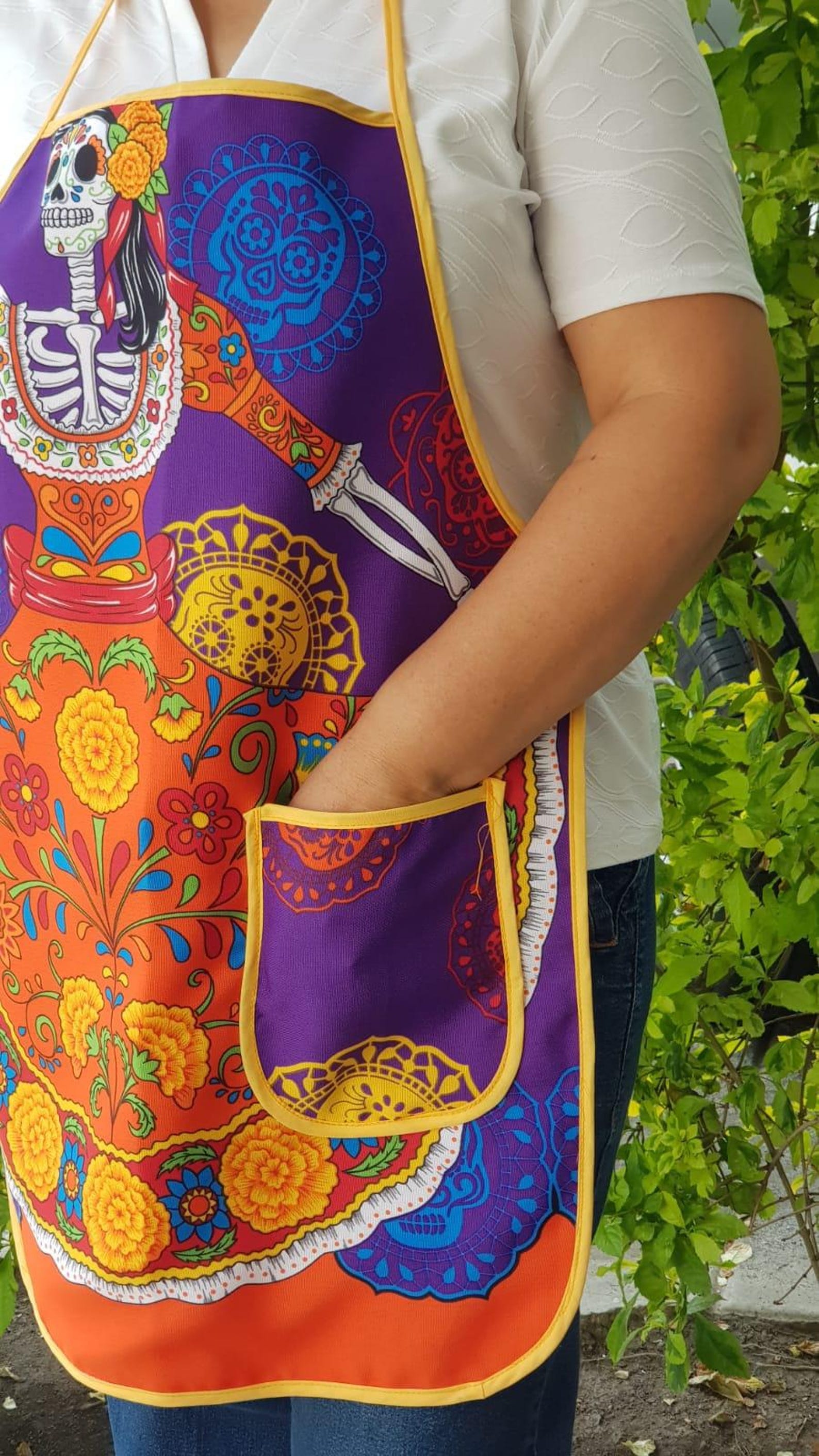 Day of the Dead Apron, Dia De Los Muertos Kitchen Apron, Catrina Sugar ...