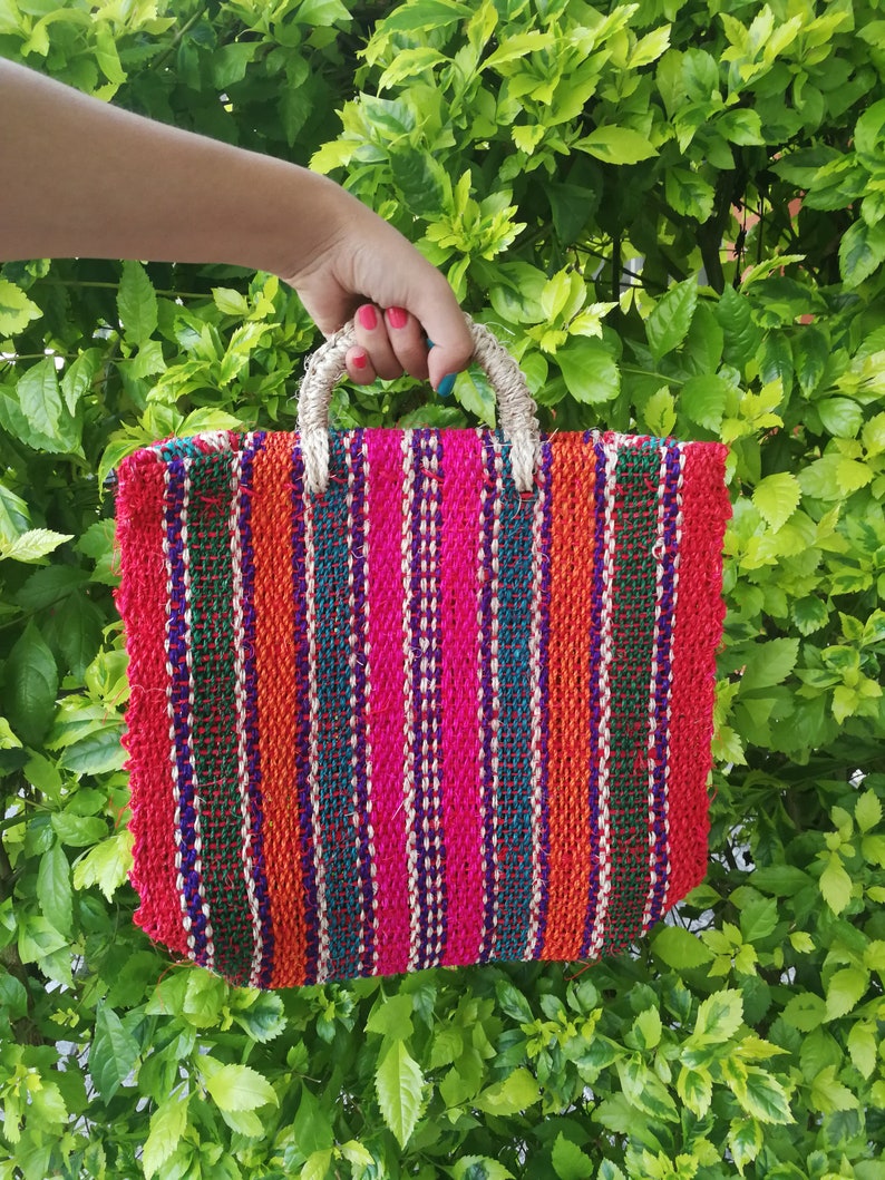 Mexican Natural Fiber Bag, Mexico Tulum Vibe, Stripes Design Palm Tote ...