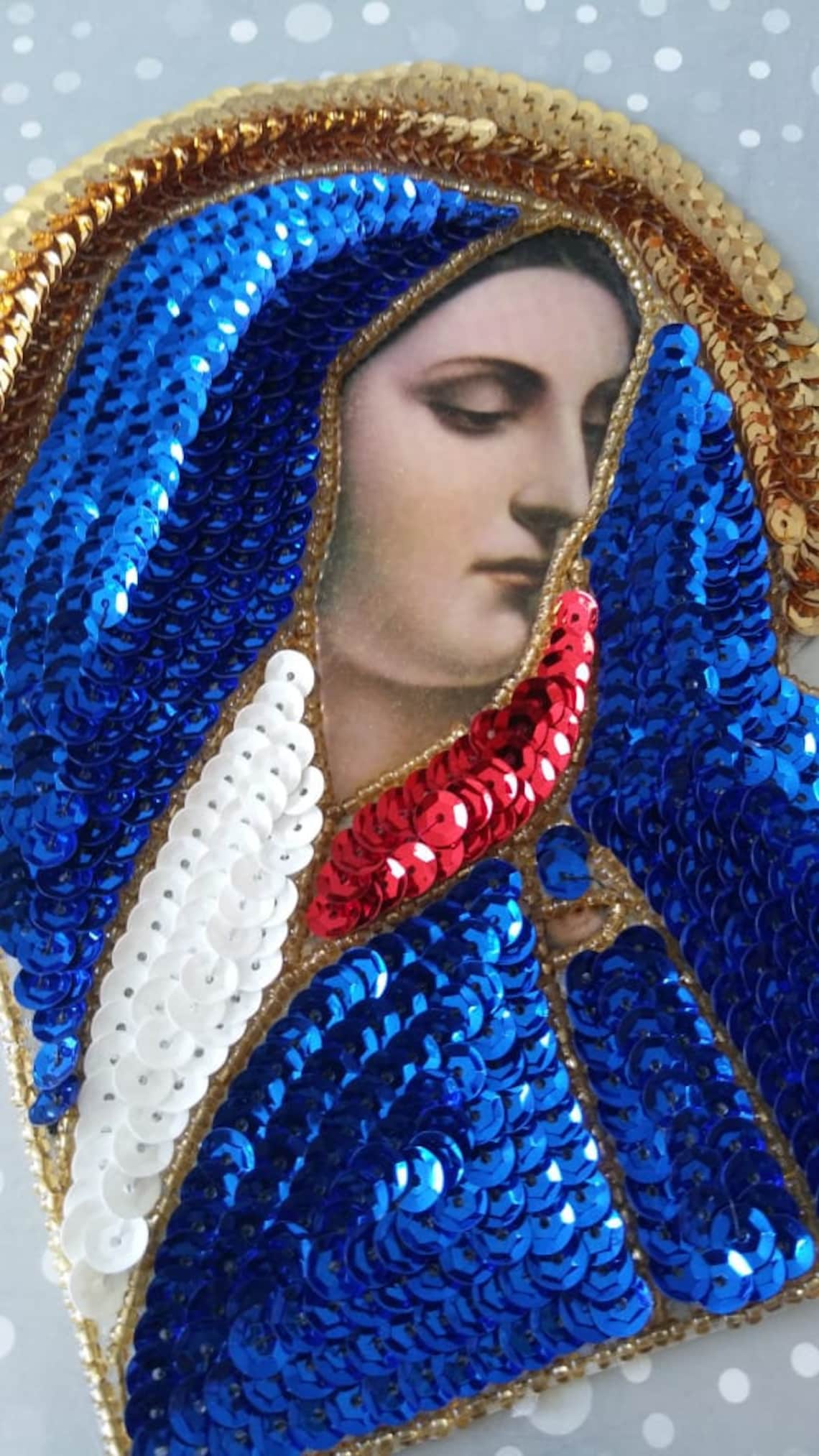 Virgen Maria Dolorosa Sequin Patch Virgin Mary Sequin Patch | Etsy