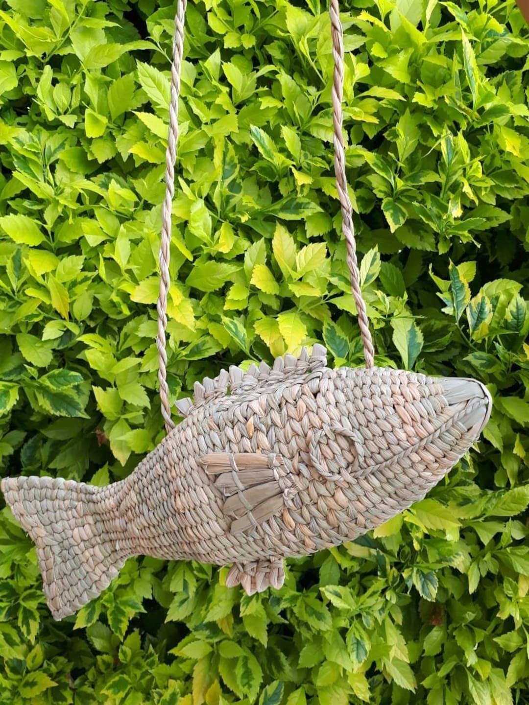 Fish Wicker Palm Bag, Sea Ocean Mermaid Rattan Straw Purse, Vintage ...