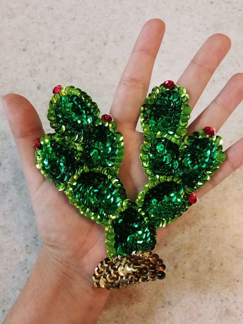 Set of 2 Mini Cactus sequin patch Mexican mini Nopal sequin | Etsy
