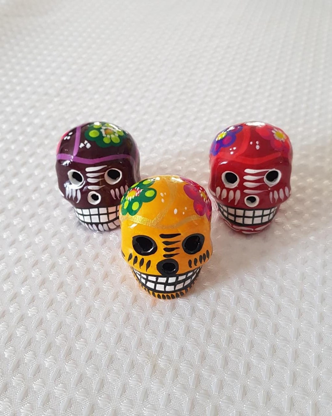 3 Ceramic Mexico Sugar Skull, Mexican Wedding Favor, Day of the Dead ...