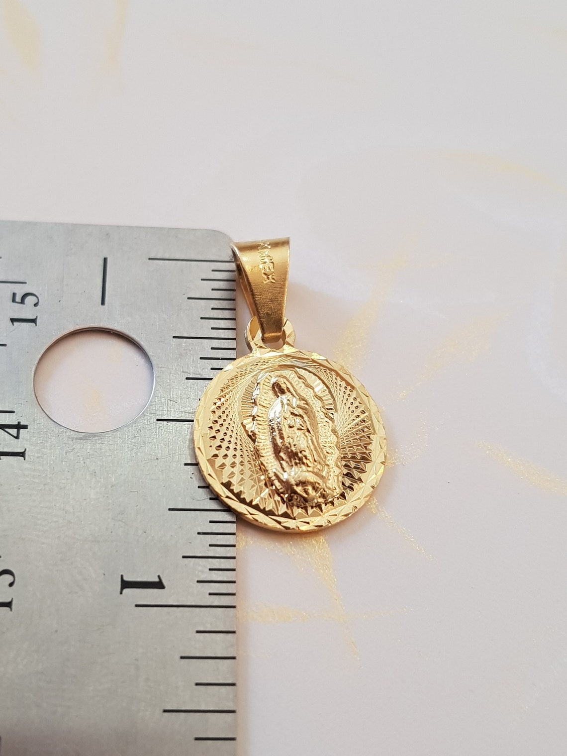 14K Gold Guadalupe Medal Virgen Guadalupe Round Charm Gold | Etsy