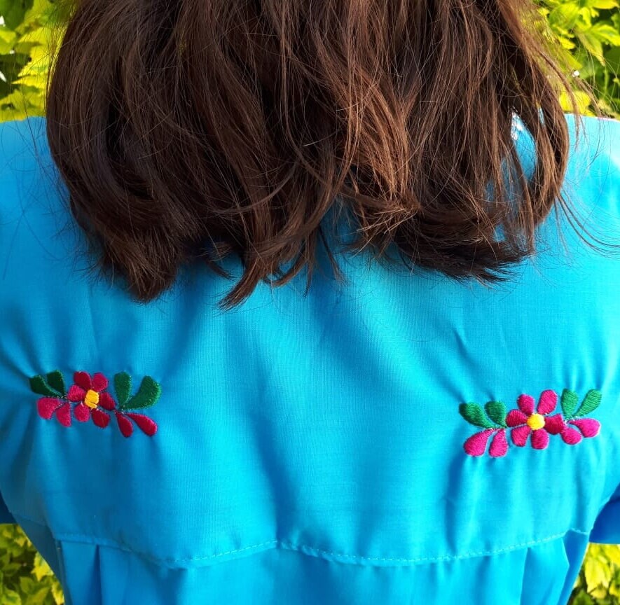 Blusa azul turquesa mexicana Camisa mexicana de todas las - Etsy México