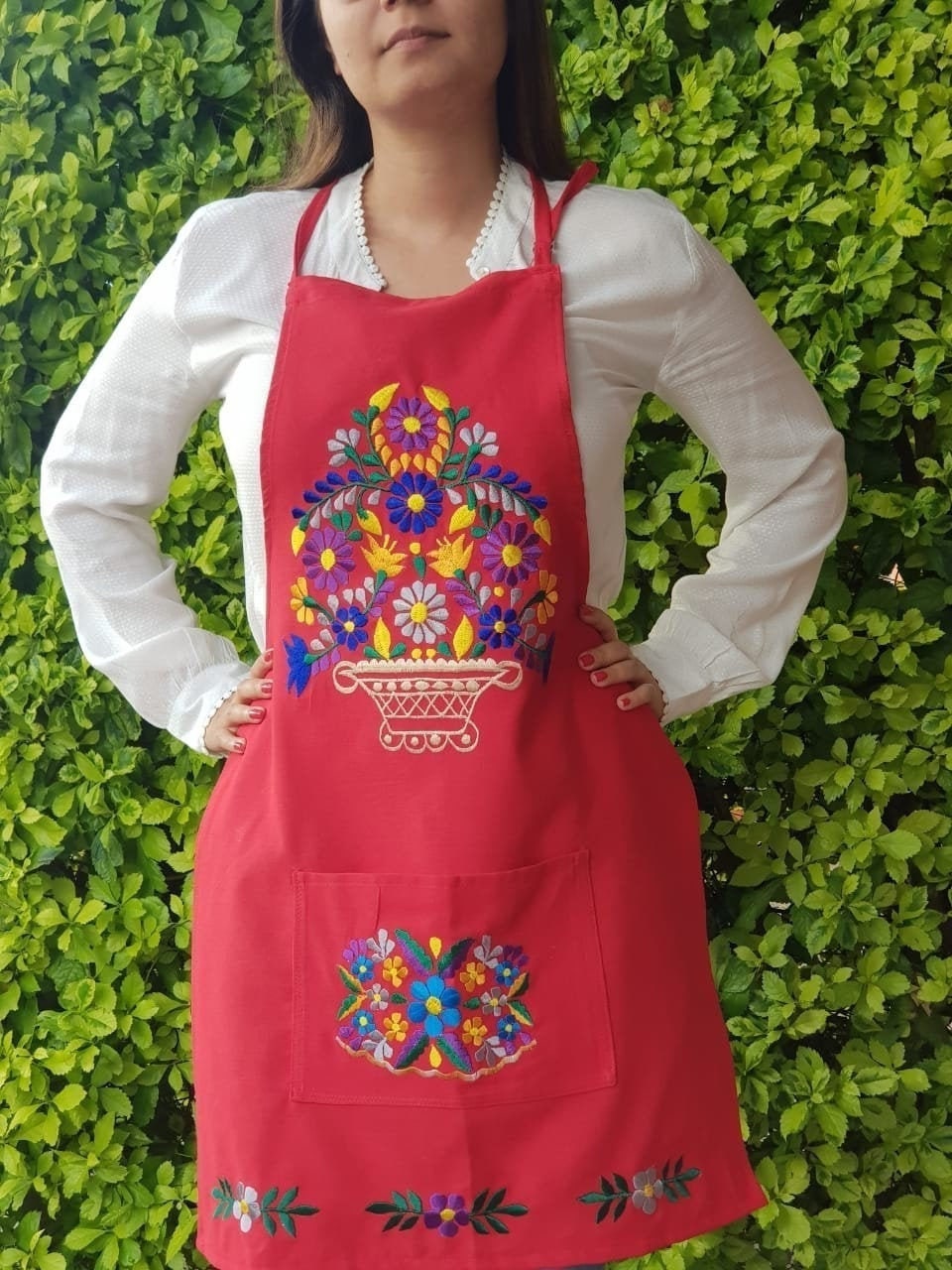 Mexican Red Embroidered Apron Mexican Colorful Floral - Etsy